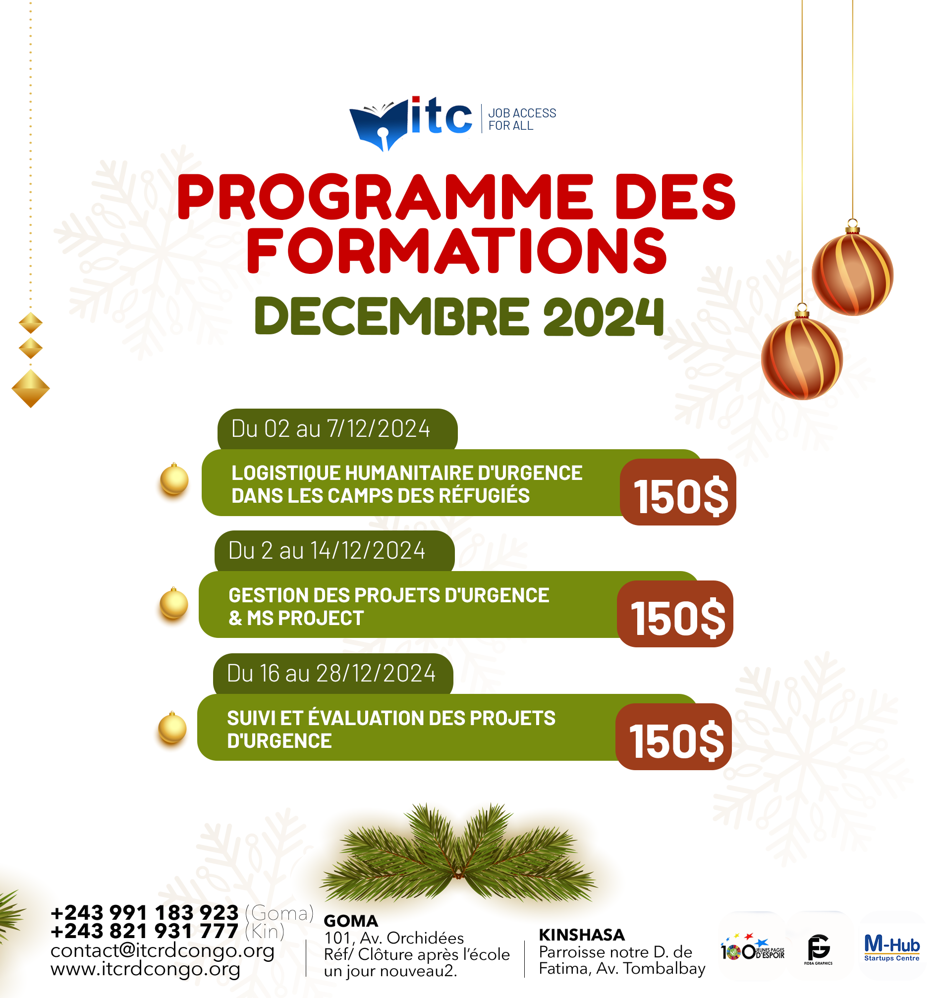 PROGRAMME DES FORMATIONS-DECEMBRE 2024: Logistique humanitaire d'urgence dans les camps de ...